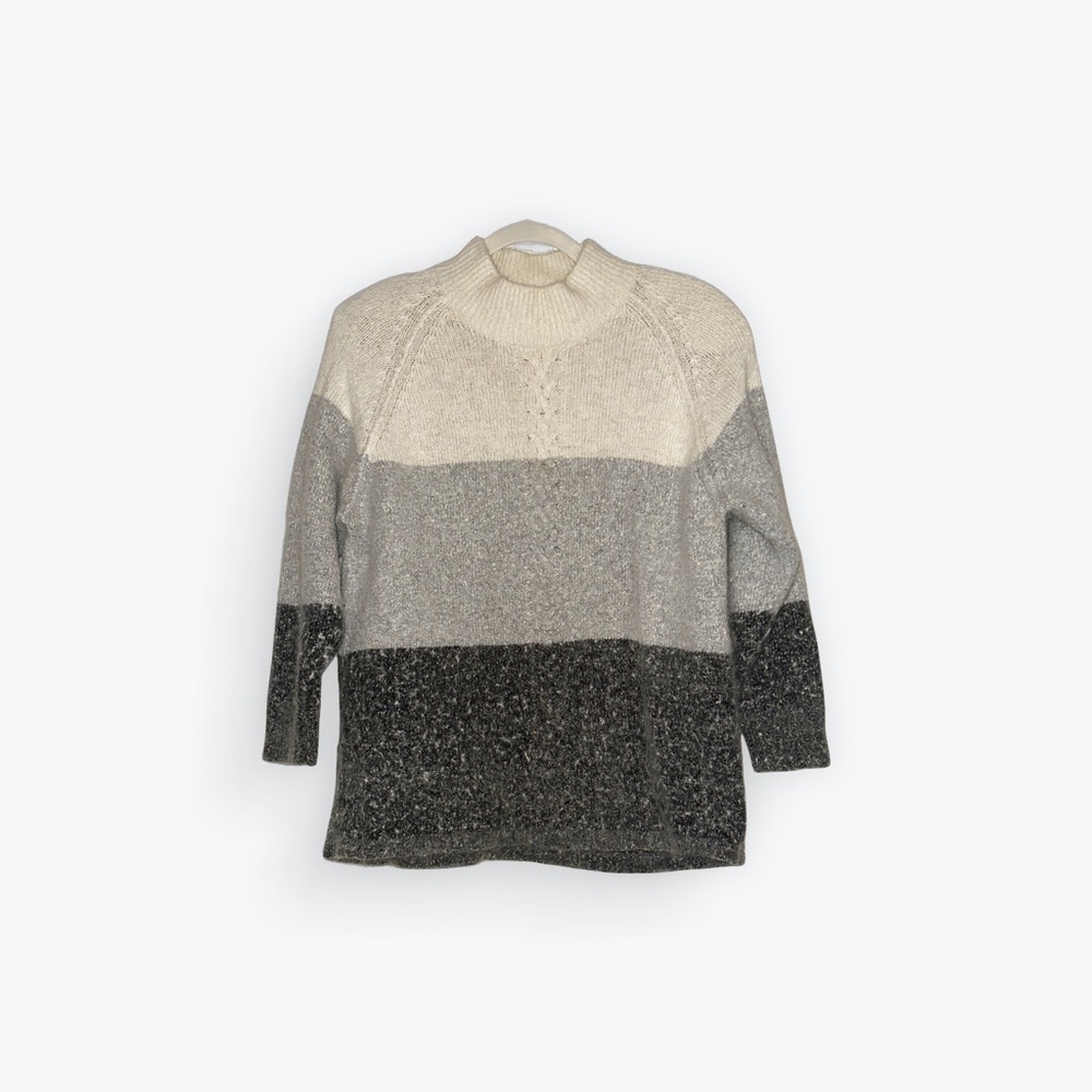 80s Preppy Grey Color Block Mock Neck Sweater - Gem